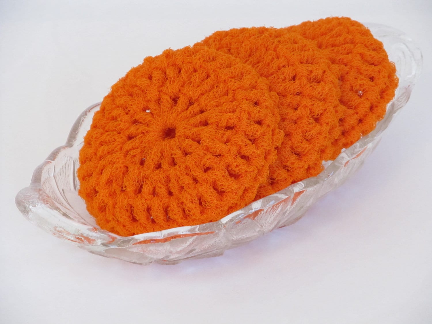 Dish Scrubbies Made Of Orange Nylon Netting