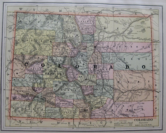 1887 Antique MAP of COLORADO 1800's Vintage State Map