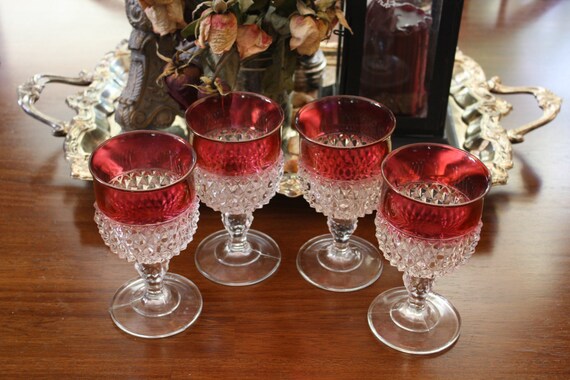 Exquisive Ruby Red Flash Stemmed Wine Glass Diamond Point Ruby