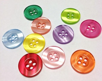 100 Round Plastic Buttons Four Hole 15mm Translucent MULTI Colour ...