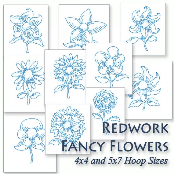 Redwork Fancy Flowers Machine Embroidery by StitchXEmbroidery