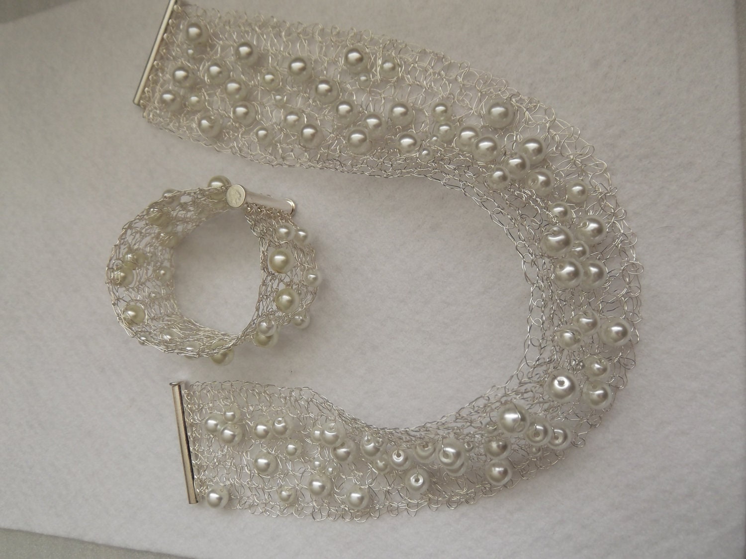 Silver plated wire crochet jewelry set with by LucianaJewelry