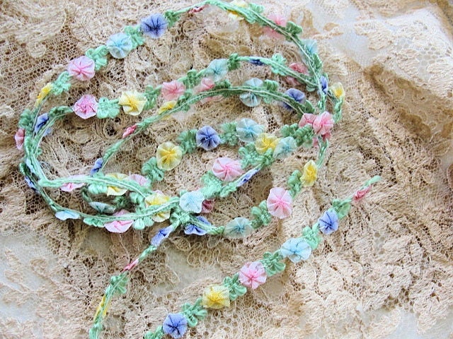 ANTIQUE French Silk Ribbon Rosettes Roses Rococo Trim