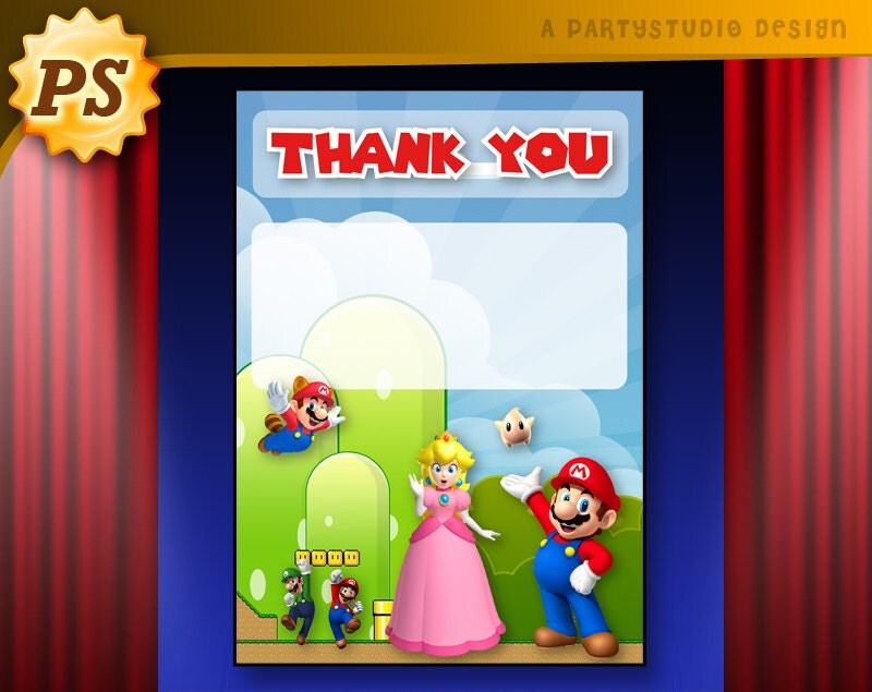 Super Mario Brothers Nintendo Thank You Note 4x6 Or 5x7