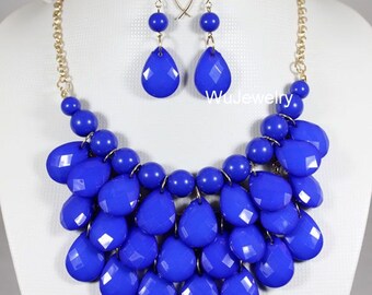 NEW Royal Blue Drop Necklace,Statement Bubble Necklace,Chunky Necklace ...