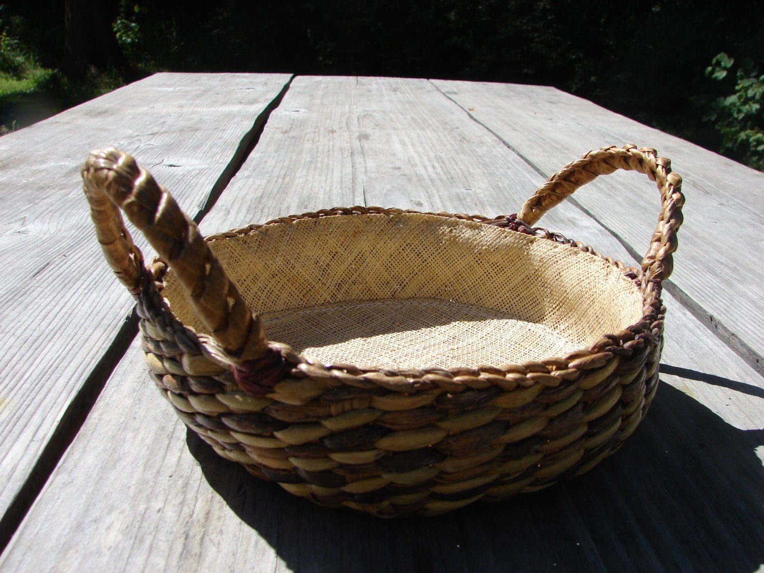 Vintage handmade braided STRAW BASKET Organic wood basket Rustic Home ...