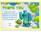 Items similar to Personalized Monster Inc Thank You Card DIY Digital ...