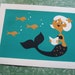 Reading Mermaid Silkscreen Print by aquaboy on Etsy