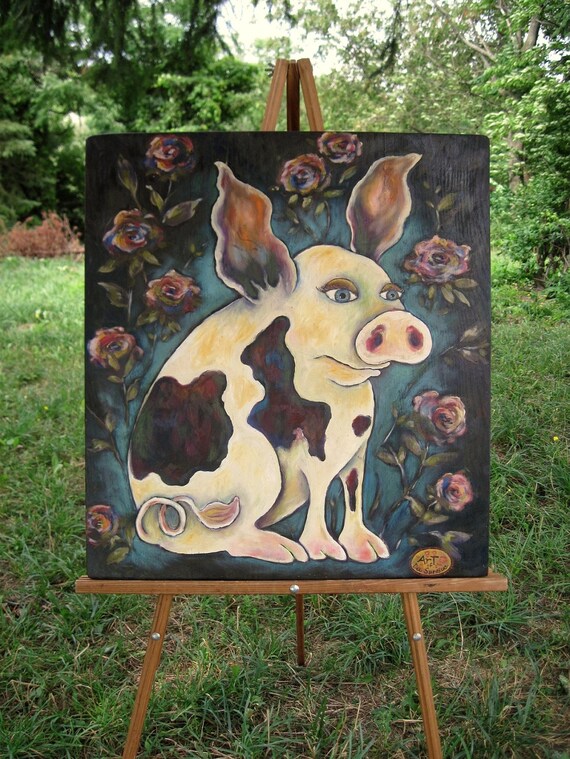 Large FoLk ArT PiG This Little Piggy Went to