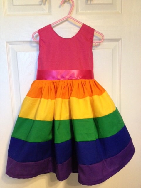 Rainbow Dress with pink bodice with Full twirly rainbow skirt
