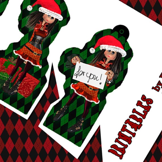 DIY christmas santa girl printable holiday gift tags name
