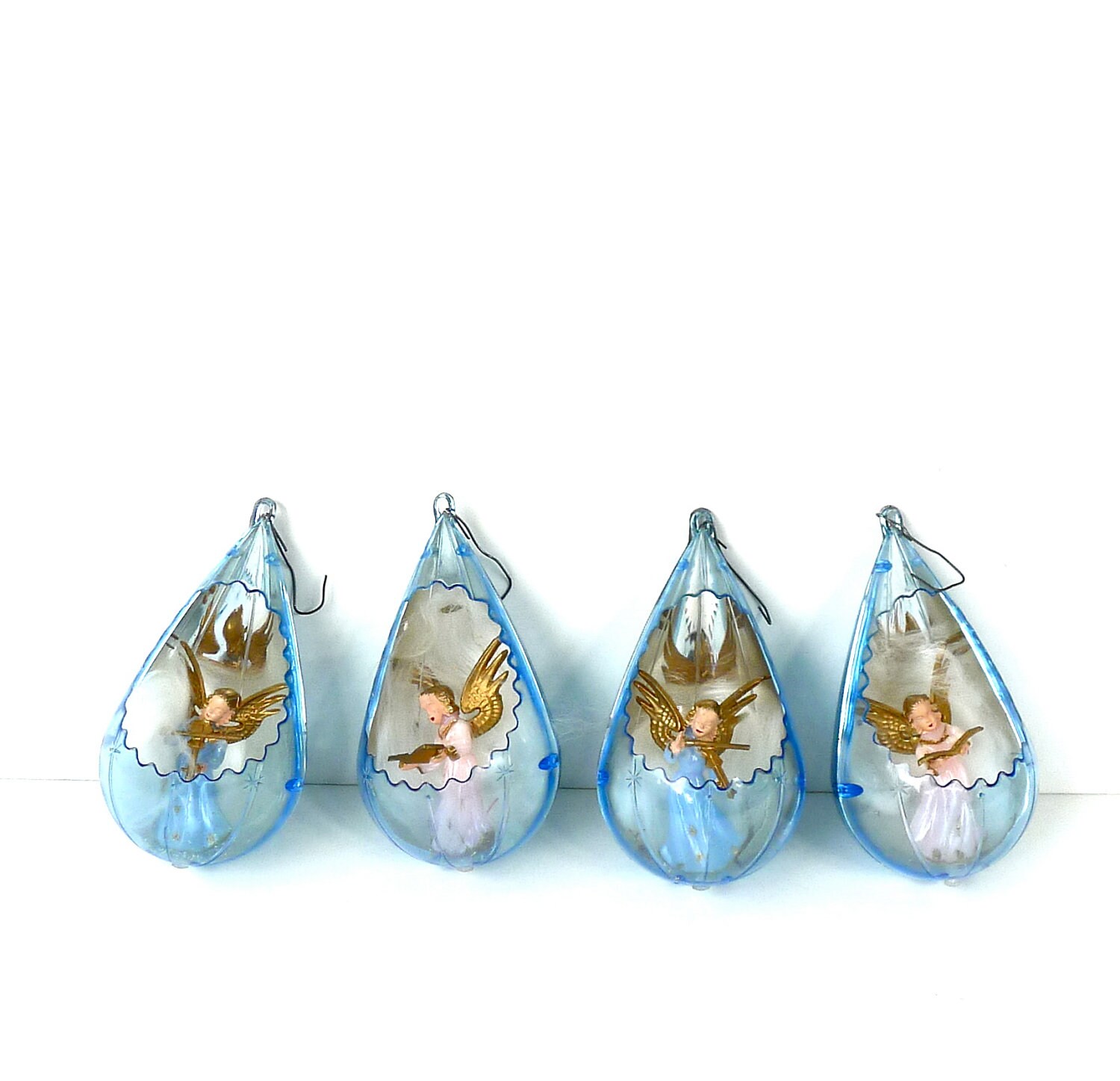 Vintage Teardrop Angels Plastic Christmas Ornaments