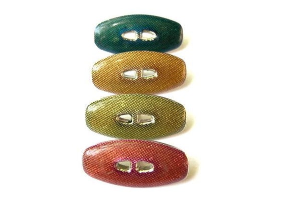 4 Vintage buttons metal unique shape 4 unique colors 28mmX13mm