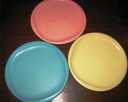 Vintage 1970’s BOONTONWARE Plates, Pastel Yellow, Pink & Blue, Like ...
