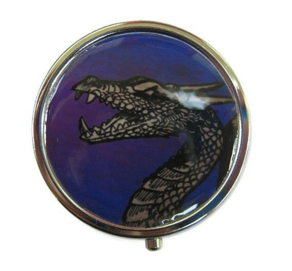 Dragon Pill Box Stash Case Silver