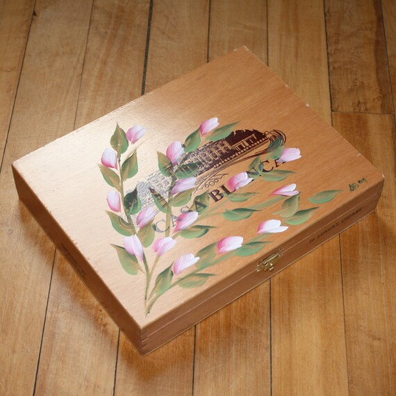 Hand Painted Cigar Box with Rosebuds by AngelasExpressions on Etsy