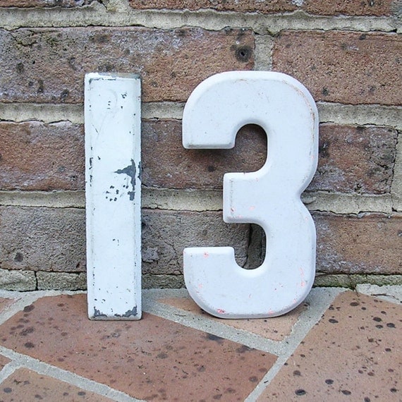 Vintage Metal Number 13 Chippy Painted Number 13 by timepassages
