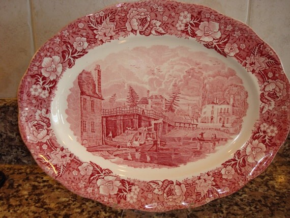 Vintage Thames River Scenes by Palissy Pottery England red