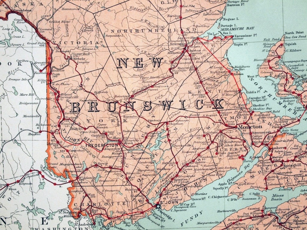 1915 Large Vintage Map of Quebec and the Maritime Provinces