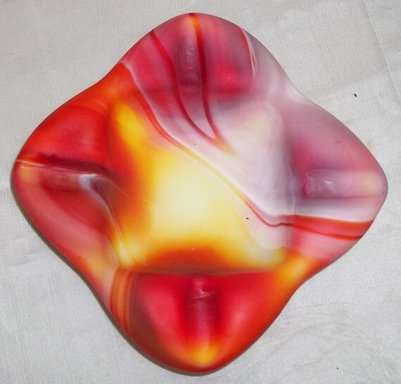 Vintage Imperial Satin Slag Glass Ashtray Orange by ShonnasVintage
