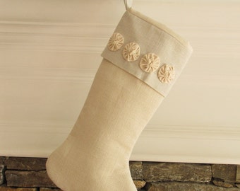 Linen Christmas Stocking Stockings Ruffle Top by RedDoorHome