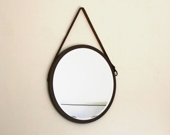 24 Round Mirror Belt Mirror. Mid-century Modern Mirror.