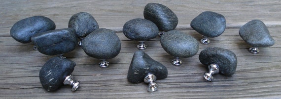 Gray River Rock Stone Knobs Cabinet Pulls Handles Door Closet