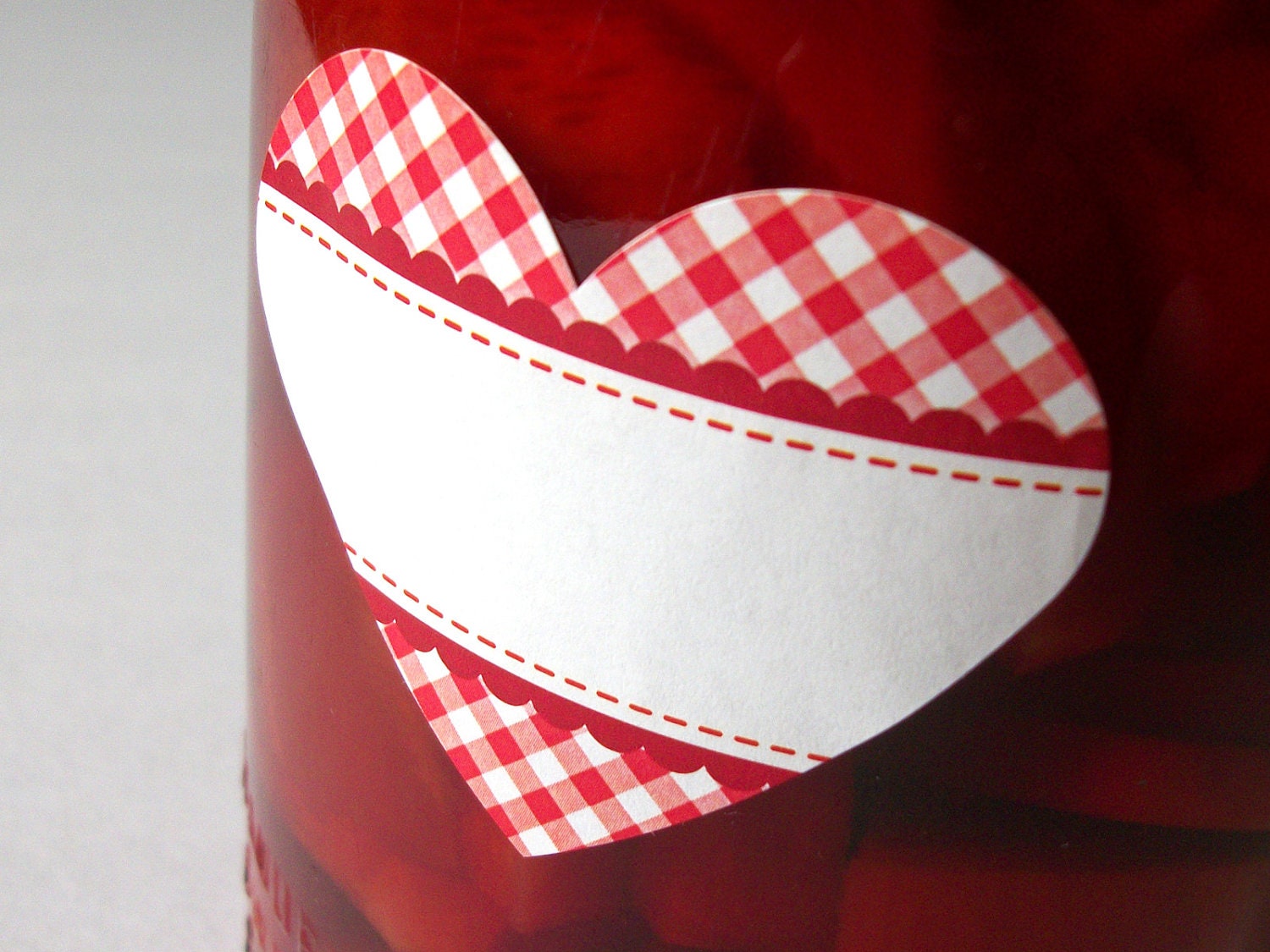 RED Heart labels cottage chic country gingham heart stickers