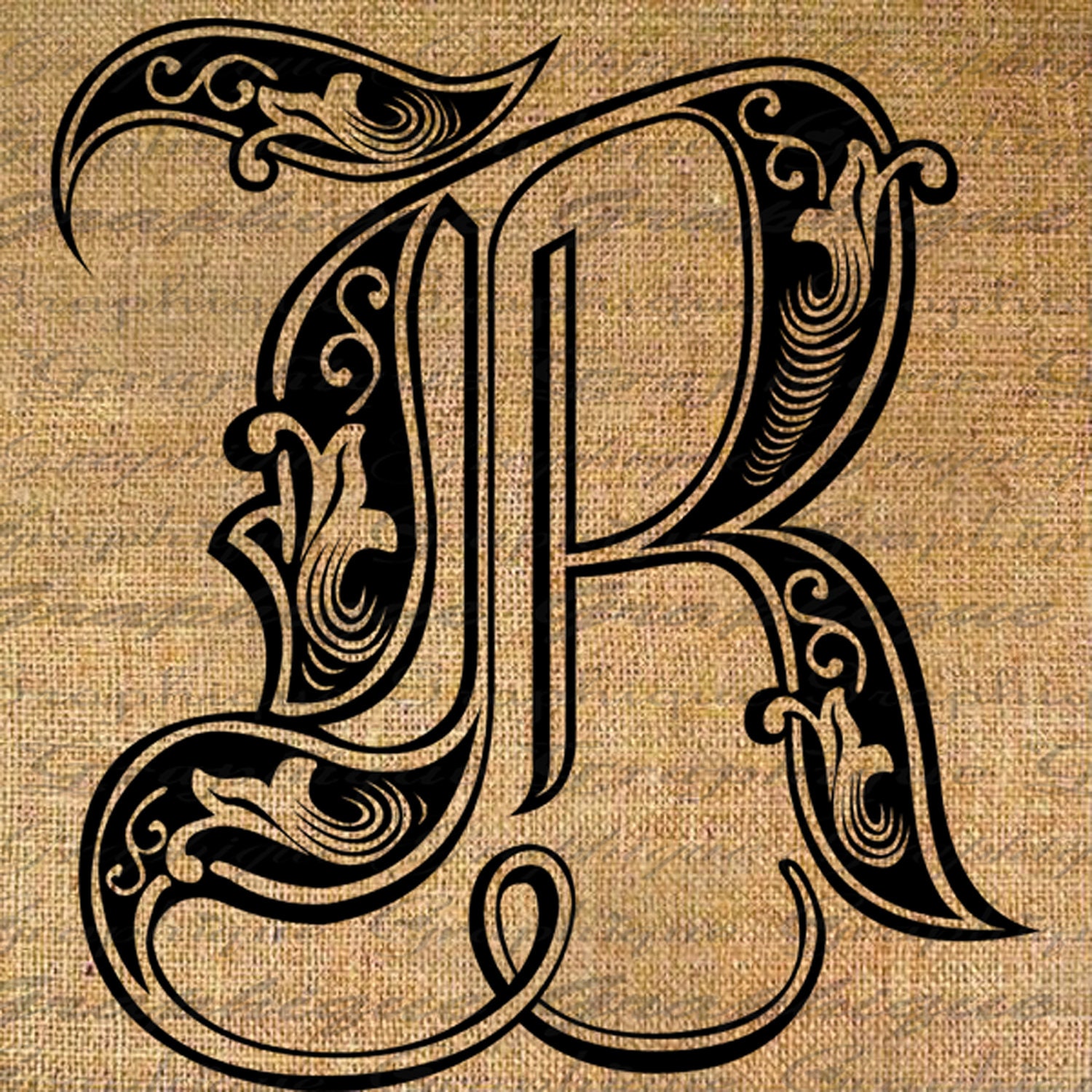 LETTER Initial R Monogram Old ENGRAVING Style Type by Graphique