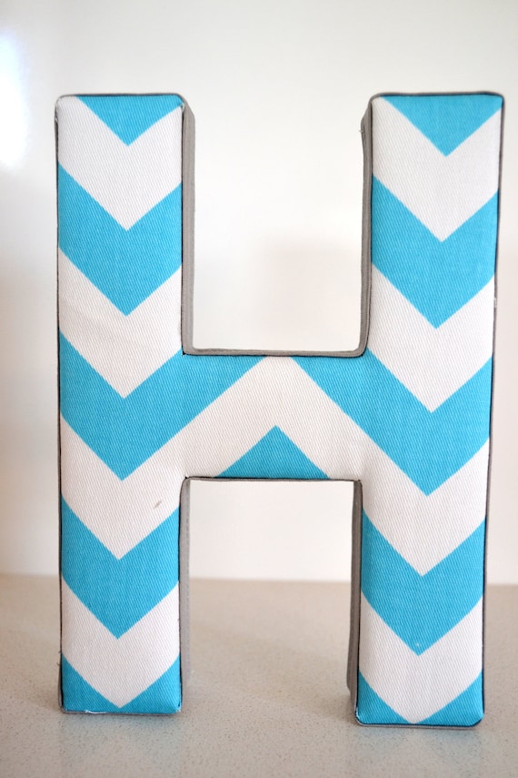 Items similar to LETTER WALL ART - Fabric Letter H in Blue Chevron with ...