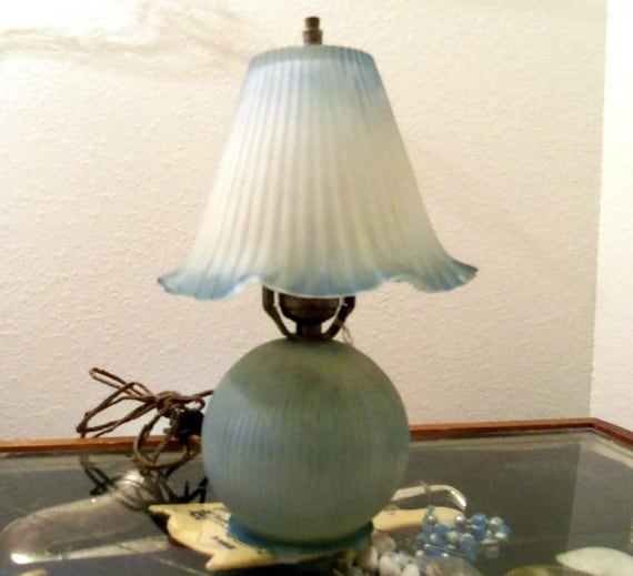 Antique Vintage Blue Glass lamp Frosted Boudoir