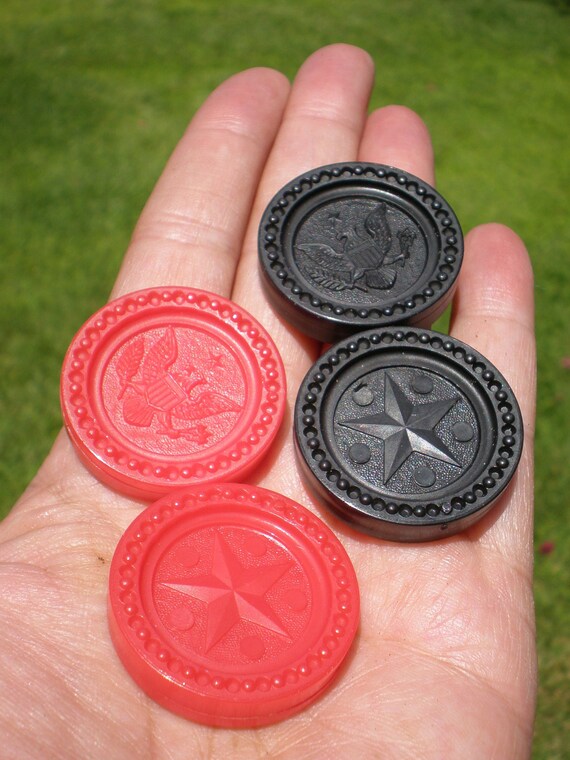 Vintage Checker Game Pieces Red Black 28