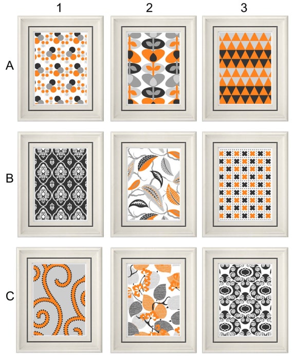 Items similar to Set of Three Modern Orange Wall Art -Any (3) 8x11 ...