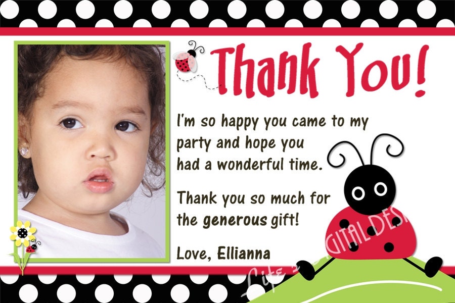 Lady Bug Thank You Cards Polka Dot Photo Option Customizable