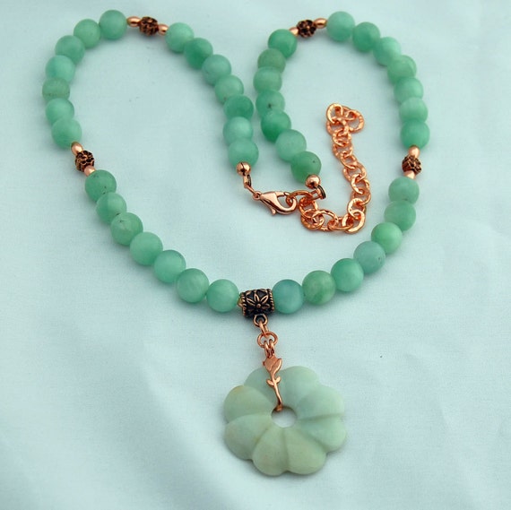 Amazonite Flower Copper Handmade Gemstone Beaded Pendant