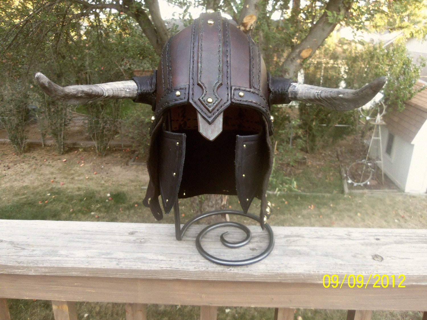 Leather Fantasy Barbarian Viking Gladiator Horn Horned Helmet