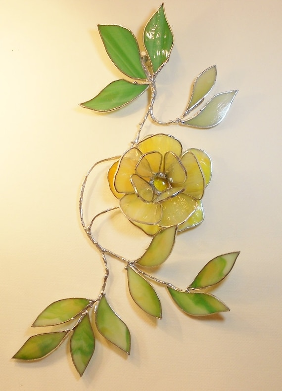 3D Stained Glass Flower. Decorative Decor. Leaf Branch With