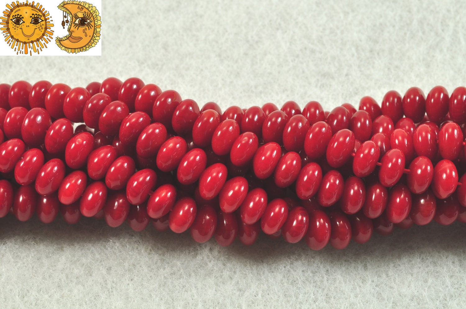 15 inch strand of Red Bamboo Coral smooth rondelle spacer beads,roundel ...
