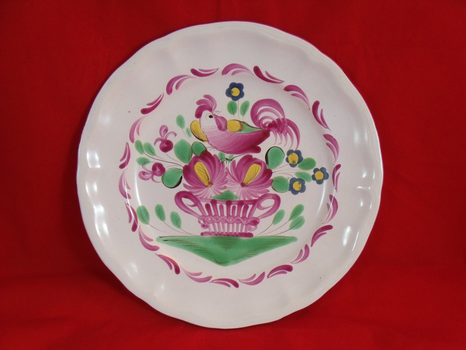 Antique 1800's French Hand Painted Rooster Plate