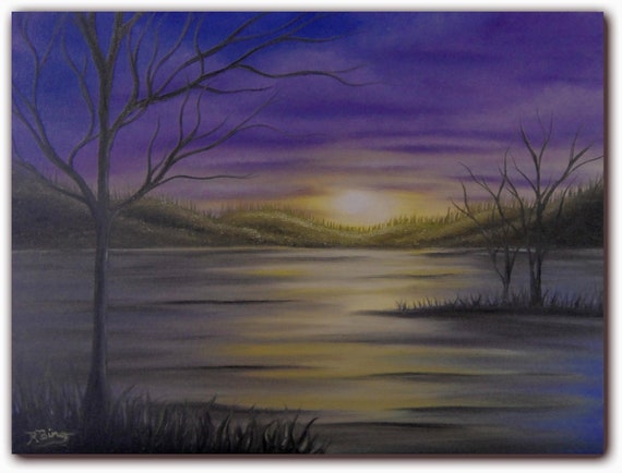 Original Surreal Art Dark Landscape Painting Whimsical by BingArt