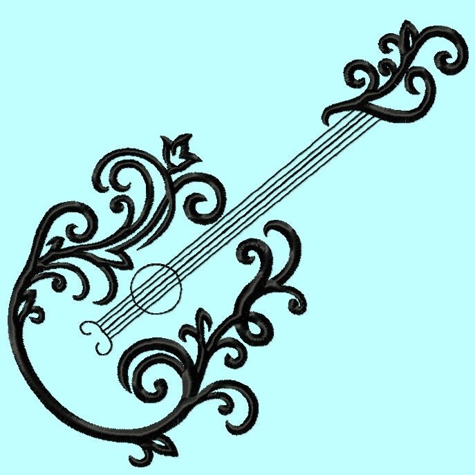 Elegant Guitar Embroidery Design 3 sizes INSTANT DOWNLOAD