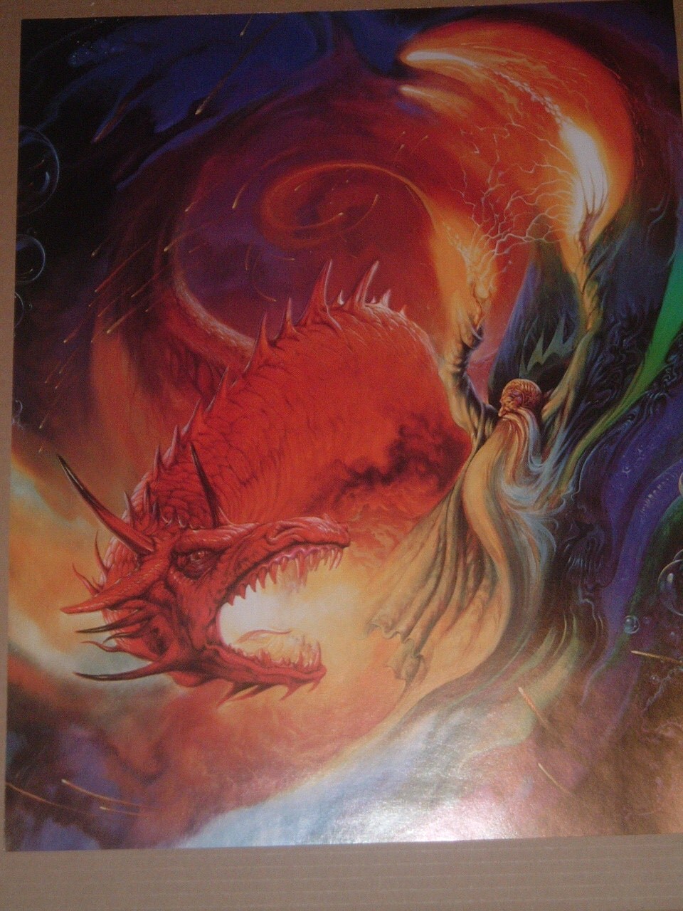 WIZARD FIGHTING DRAGON 171/2 x 22 1980's Magic