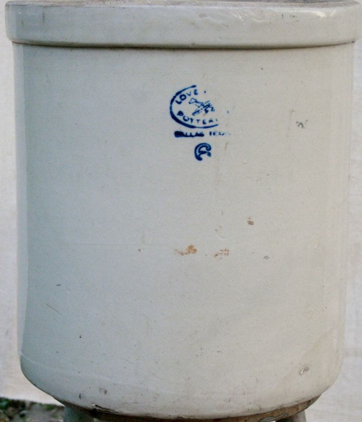 6 Gallon Love Field Potteries Dallas Texas Crock
