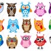 Cute owls digital clip art set clipart vector graphic