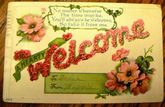 vintage postcards ... A Hearty WELCOME POSTCARD stamped 1910
