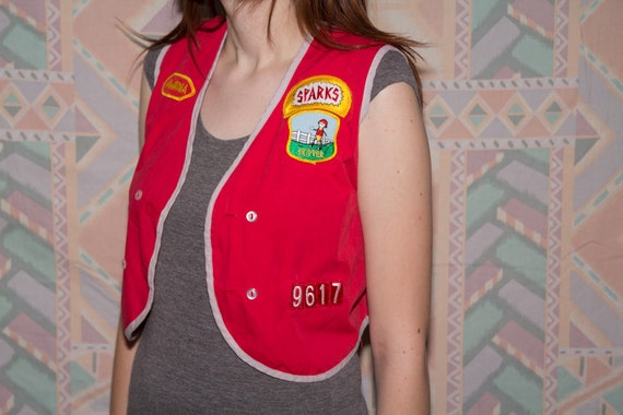 Vintage Awana Sparks Red Vest Uniform w/ Patches Child Size