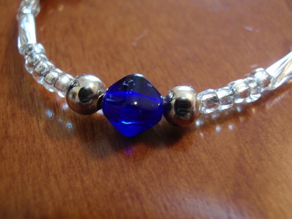 Items Similar To Czech Glass Beaded Bracelet Brass Silver Toggle Blue