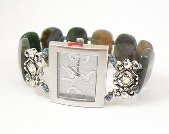 Beaded Bracelet Watch Blue Crazy Lace Agate and by mmojewelry