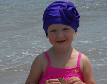 Fancy Ruched Swim Cap with Flower Lycra SWiM by FroggiesSwimCaps