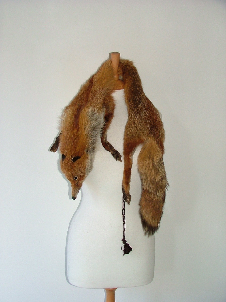 Vintage real red for fur stole wrap scarf ginger and silver